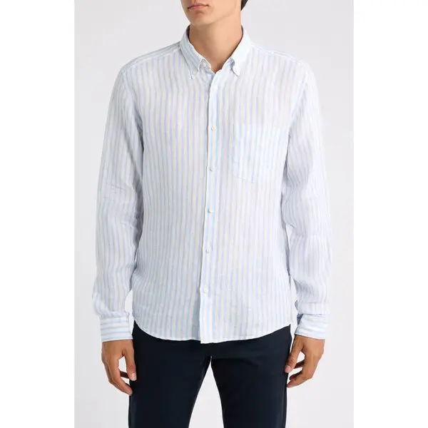 BOSS Liam Striped Linen Shirt - Light/pastel Blue