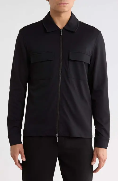REISS Glover Two-way Zip Twill Shirt Jacket - Black