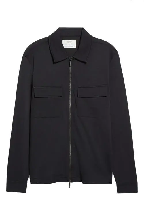 REISS Glover Two-way Zip Twill Shirt Jacket - Black