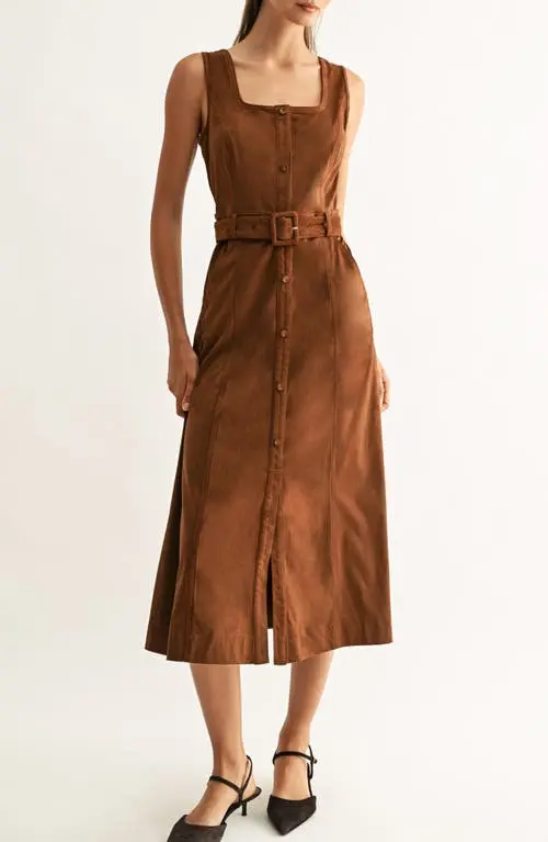 Adelyn Rae Kensley Faux Suede Midi Shirtdress - Camel