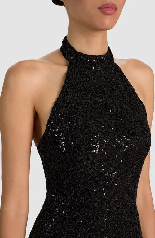 Alice + Olivia Koi Embellished Lace Halter Gown