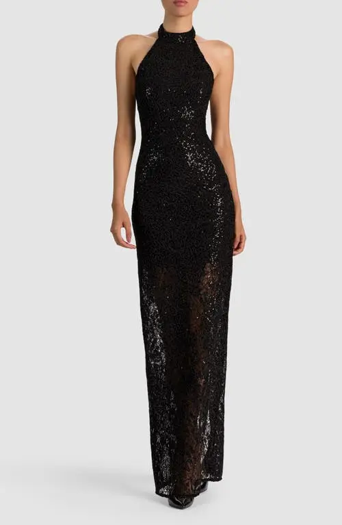 Alice + Olivia Koi Embellished Lace Halter Gown - Black