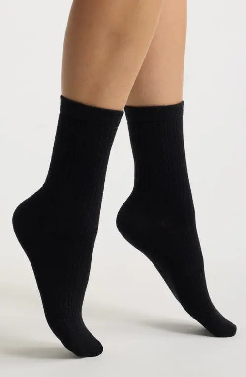 Hue Cable Crew Socks - Black