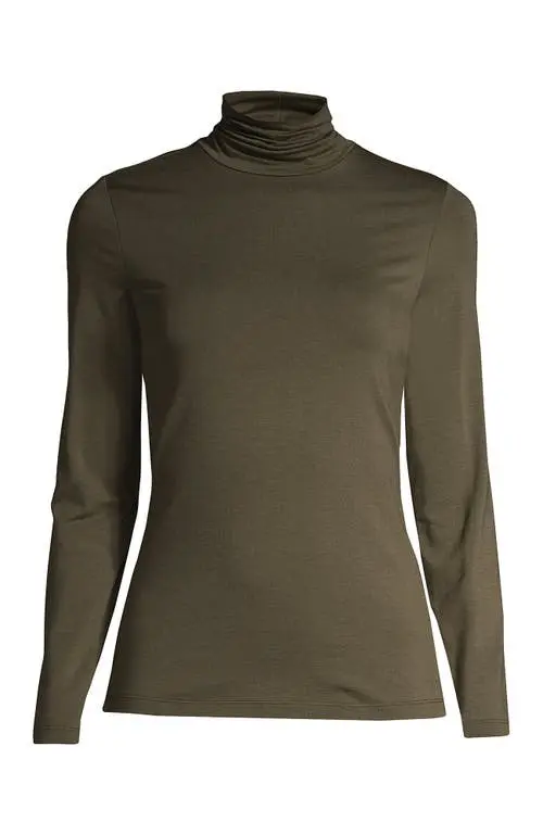 LANDS' END Lightweight Jersey Long Sleeve Turtleneck - Forest Moss