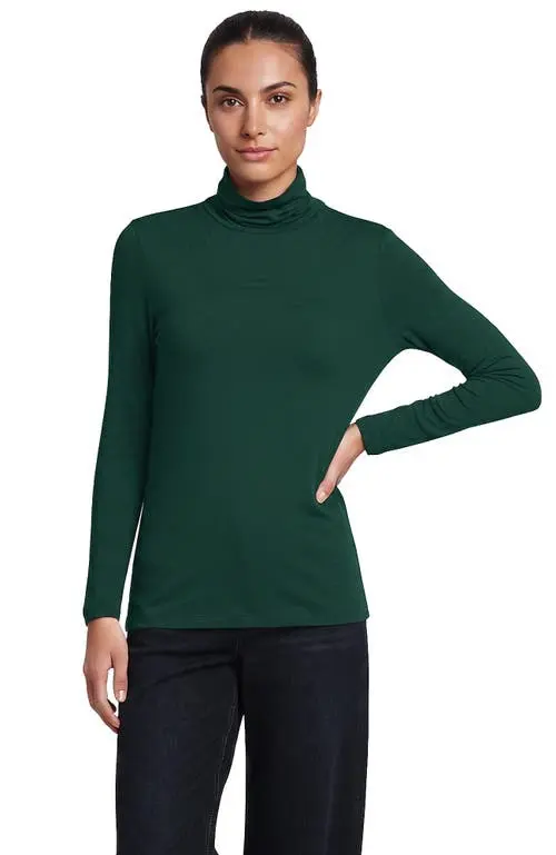 LANDS' END Lightweight Jersey Long Sleeve Turtleneck - Pine