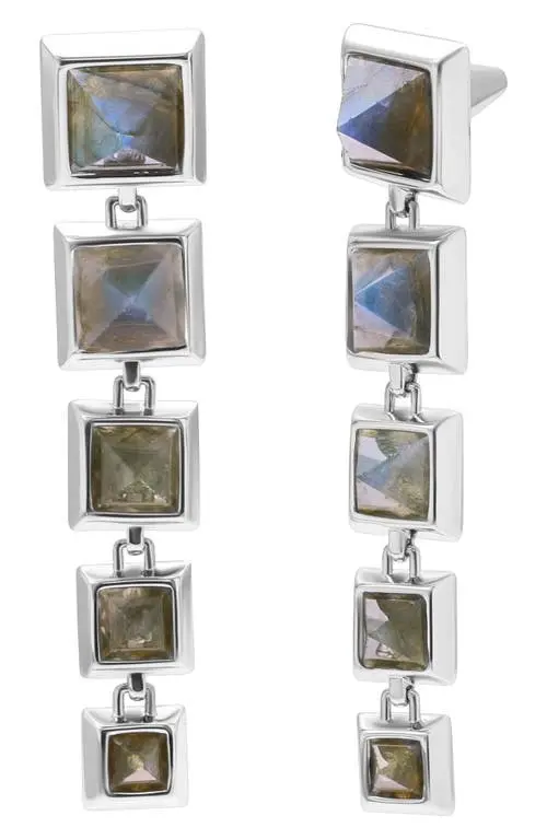 EDDIEBORGO Graduated Pyramid Linear Drop Earrings - Silver/labradorite