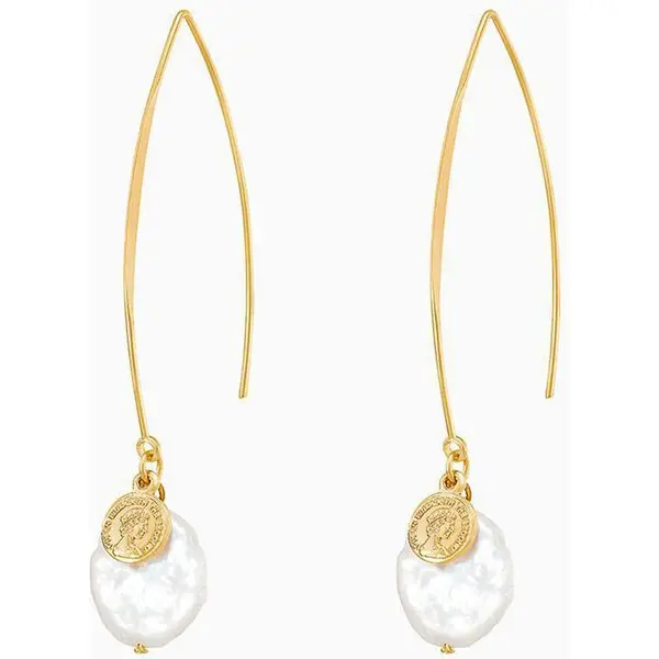 BEARFRUIT JEWELRY Samara Pearl Earrings Dainty Freshwater Pearl Statement - Gold