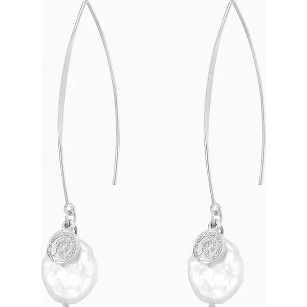BEARFRUIT JEWELRY Samara Pearl Earrings Dainty Freshwater Pearl Statement - Silver