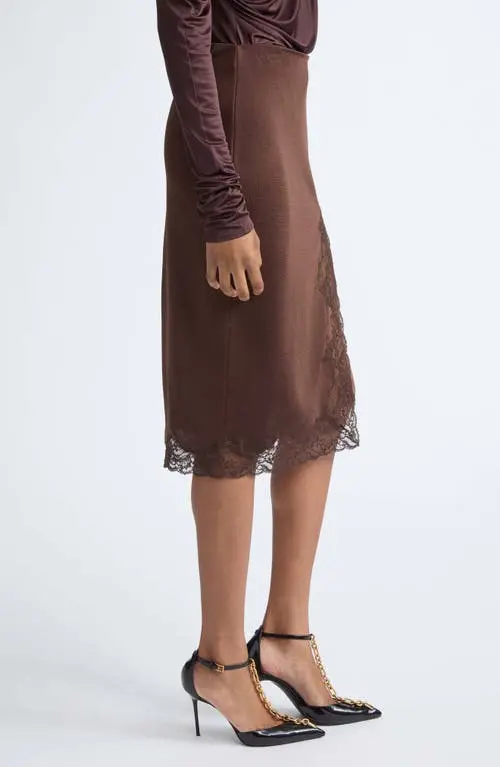 Balmain Lace Trim Knit Midi Skirt - A91 Chestnut