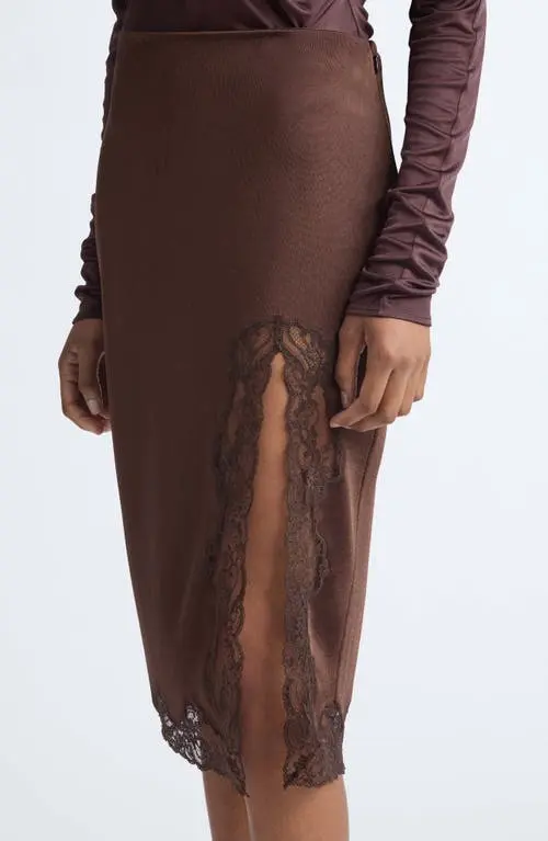 Balmain Lace Trim Knit Midi Skirt - A91 Chestnut