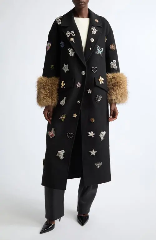 Cinq À Sept Mariella Greatest Hits Coat With Faux Fur Cuffs - Black Multi