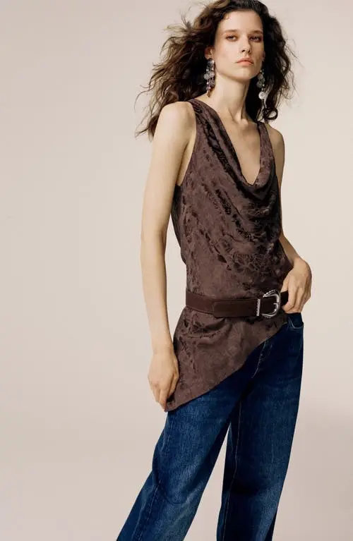 Mango Mara Jacquard Asymmetric Top - Brown