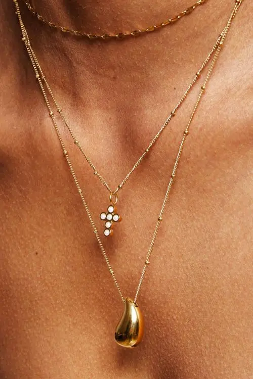 ATOLEA Pearl Cross Necklace - Gold