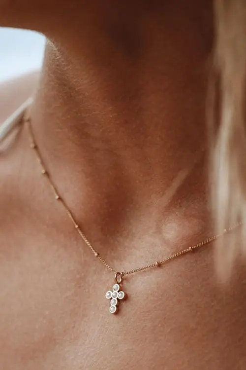 ATOLEA Pearl Cross Necklace - Gold