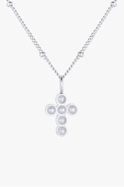 ATOLEA Pearl Cross Necklace - Silver