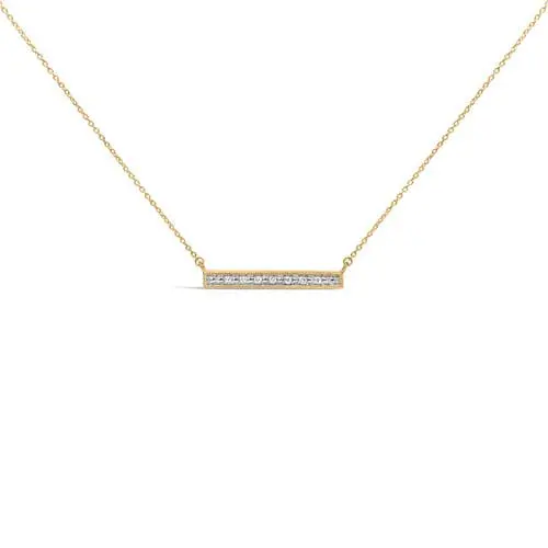 HAUS OF BRILLIANCE Yellow Gold Plated Diamond Accent Bar Pendant Necklace - Silver