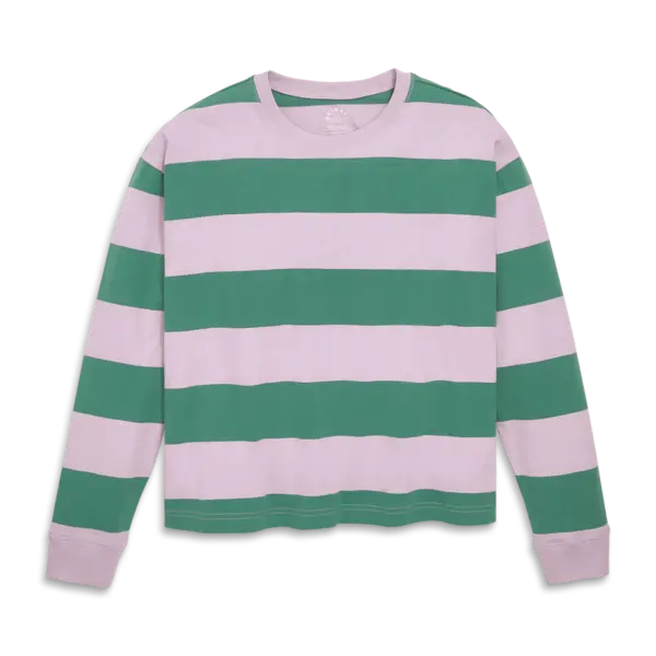 PRIMARY Fit Long Sleeve Relaxed Tee In Rugby Stripe - Hydrangea Sunwashed Teal