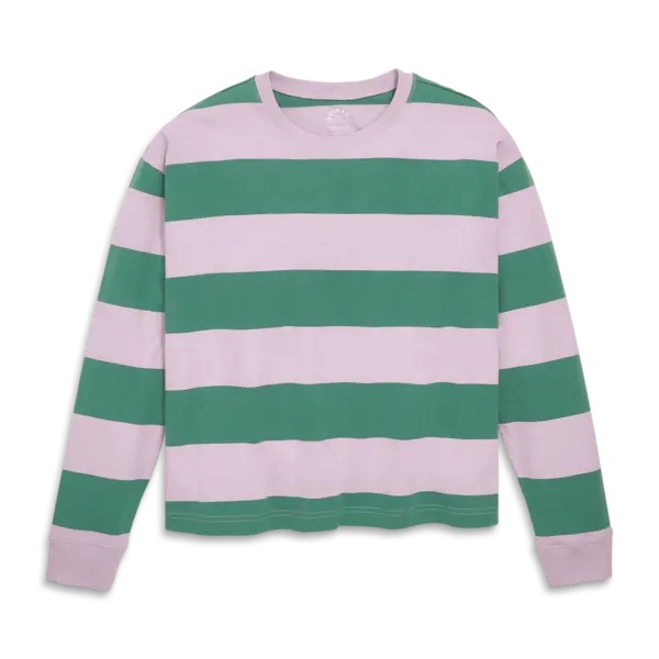 PRIMARY Fit Long Sleeve Relaxed Tee In Rugby Stripe - Hydrangea Sunwashed Teal