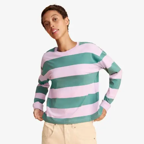 PRIMARY Fit Long Sleeve Relaxed Tee In Rugby Stripe - Hydrangea Sunwashed Teal