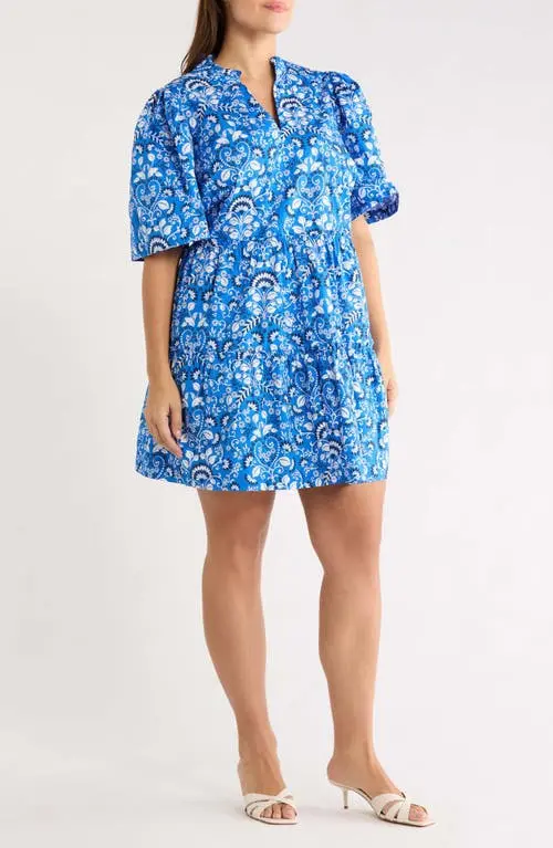 SUGARLIPS Lulu Floral Dixie Split Neck Cotton Minidress