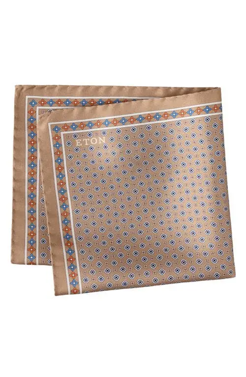 Eton Floral Silk Twill Pocket Square - Light Beige