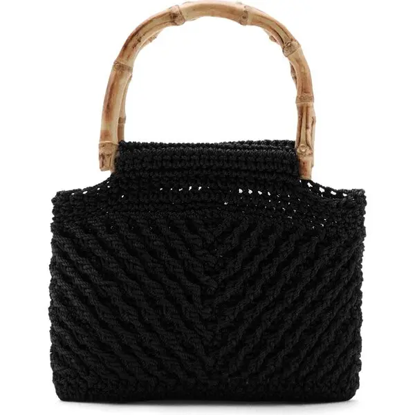 Mango Braided Bamboo Handle Handbag - Black