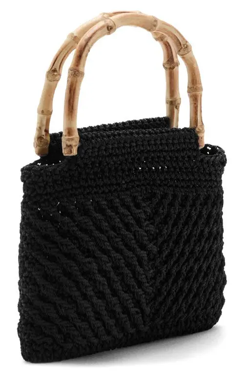 Mango Braided Bamboo Handle Handbag - Black