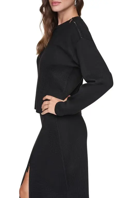 Dkny Zip Shoulder Crewneck Sweater - Black