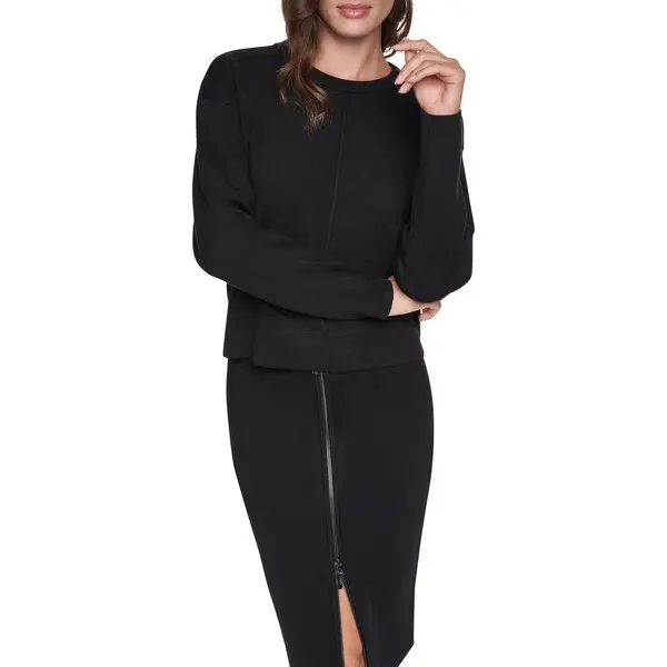Dkny Zip Shoulder Crewneck Sweater - Black