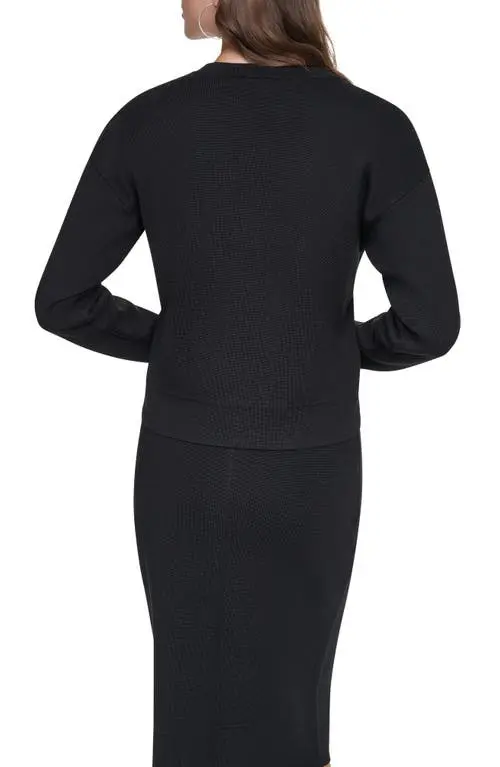 Dkny Zip Shoulder Crewneck Sweater - Black