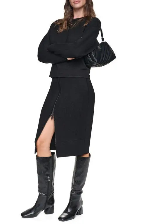 Dkny Zip Shoulder Crewneck Sweater - Black