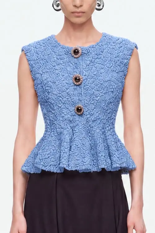 NOCTURNE Accessory Detail Crew Neck Knit Top - Blue