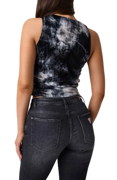 Guess Arlowe Crushed Velour Crop Top - Black/blue Multi
