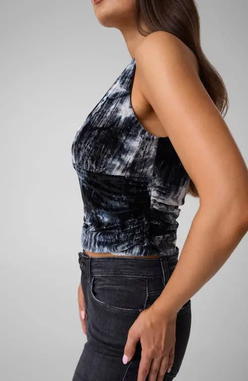 Guess Arlowe Crushed Velour Crop Top - Black/blue Multi