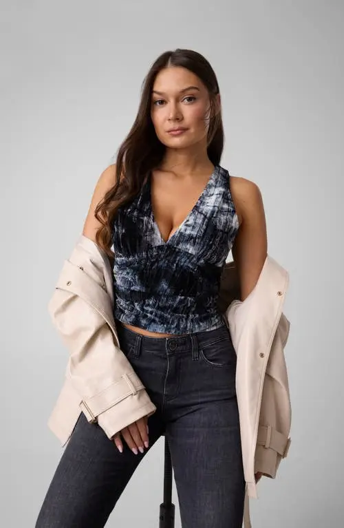 Guess Arlowe Crushed Velour Crop Top - Black/blue Multi