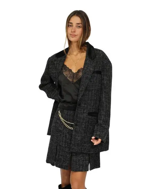 BELLE & BLOOM City Noir Tweed Oversized Blazer - Black