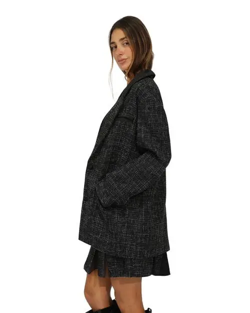 BELLE & BLOOM City Noir Tweed Oversized Blazer - Black