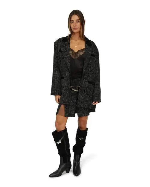 BELLE & BLOOM City Noir Tweed Oversized Blazer - Black