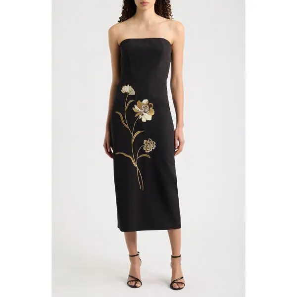 Sam Edelman Embroidered Placed Floral Strapless Dress