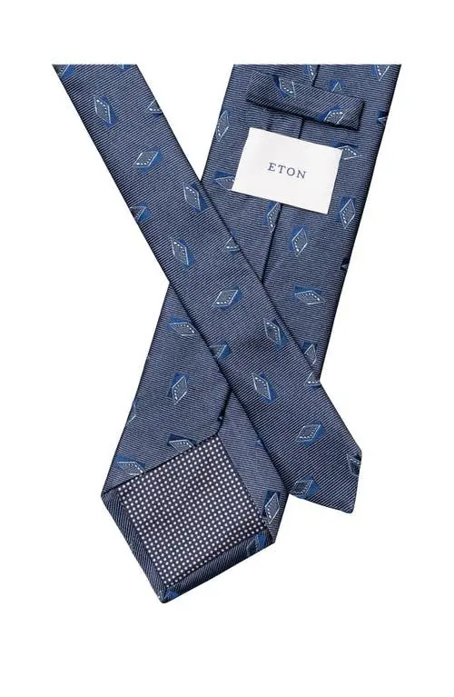 Eton Diamond Woven Silk Tie - Dark Blue