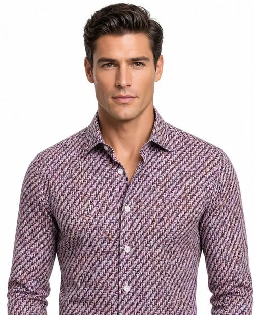 MASUTTO Ochs Print Button-up Long Sleeve Shirt