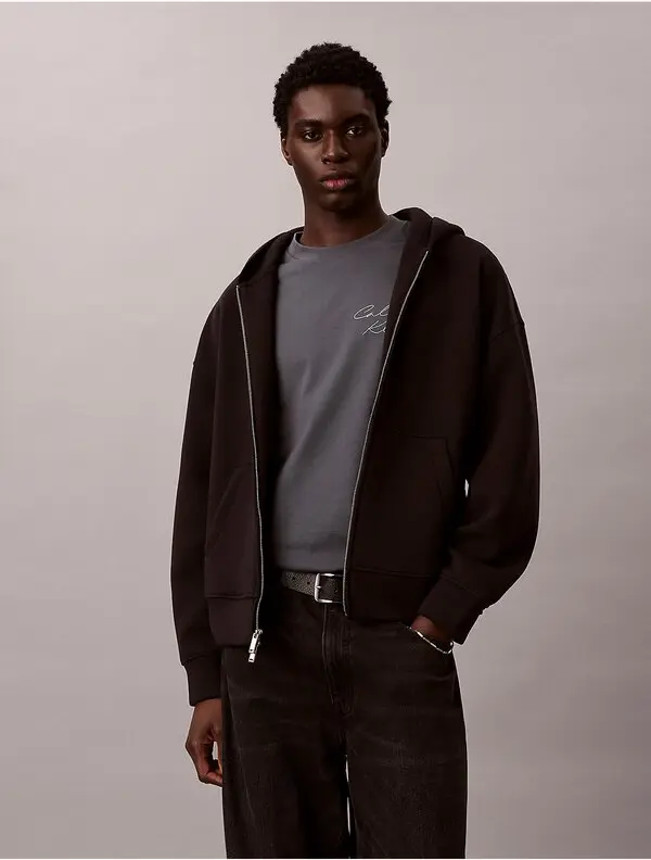 Calvin Klein Cotton Spacer Full Zip Hoodie - Black