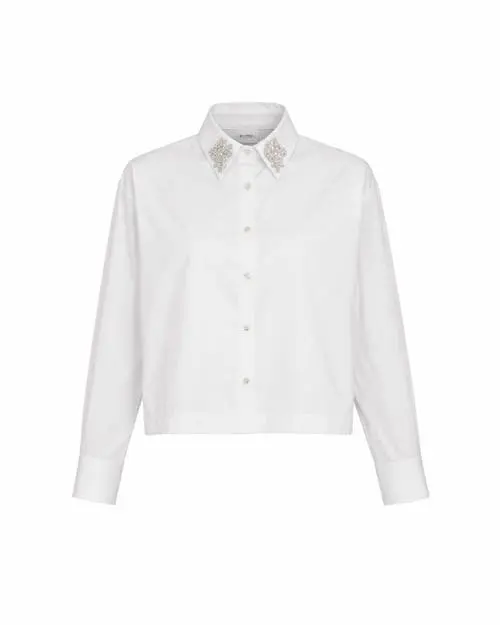 THEO THE LABEL Echo Crystal Collar Shirt - White
