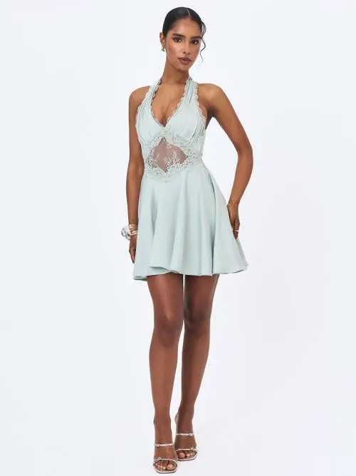 MISS CIRCLE NEW YORK Rianna Crinkle Satin Halter Mini Dress