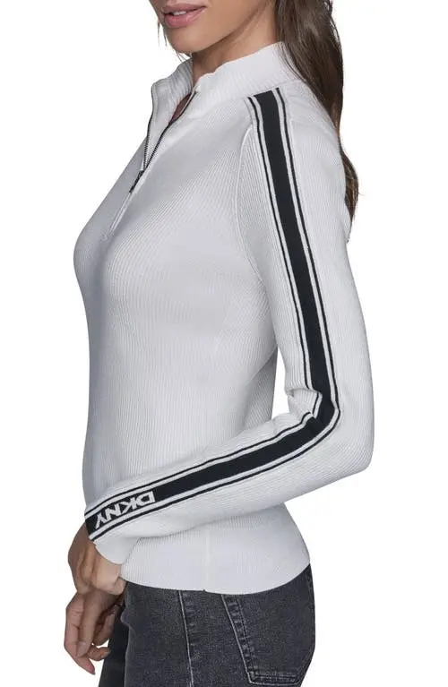 Dkny Logo Tape Quarter Zip Sweater - Ivory/black