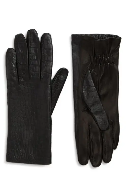 TOTEME Croc Embossed Leather Gloves - Black