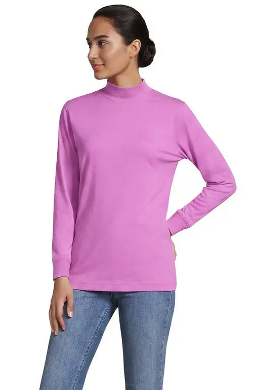 LANDS' END Relaxed Cotton Long Sleeve Mock Turtleneck - Aster Pink