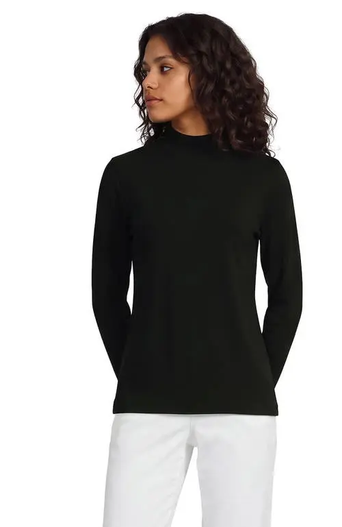 LANDS' END Relaxed Cotton Long Sleeve Mock Turtleneck - Black