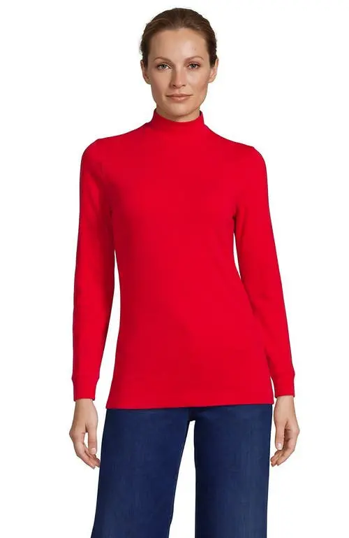 LANDS' END Relaxed Cotton Long Sleeve Mock Turtleneck - Compass Red
