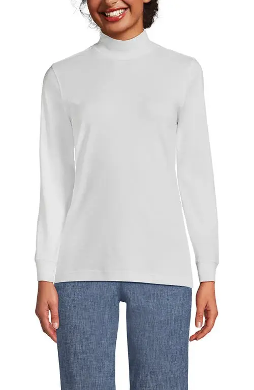 LANDS' END Relaxed Cotton Long Sleeve Mock Turtleneck - White